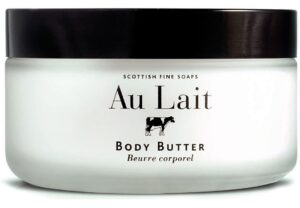 scottish fine soaps au lait body butter 7 oz in glass jar from scotland