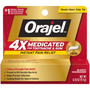 orajel 4x for toothache & gum pain: severe cream tube 0.33oz- from #1 oral pain relief brand