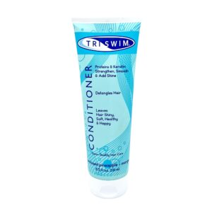 triswim scented moisturizing conditioner, detangles, and repairs chlorine damaged hair for swimmers and athletes