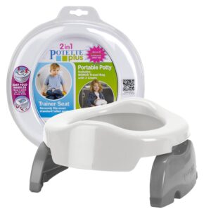 kalencom potette plus 2-in-1 travel potty and trainer seat - dual-purpose potty training toilet seat - portable potty for toddler travel - with durable, lock-in legs and splash guard - red