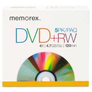 memorex products - dvd+rw, w/ jewel case, 4.7gb 5/pk