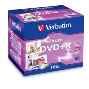 verbatim 4.7gb up to 16x photo recordable disc dvd+r, 10-disc jewel case 95523