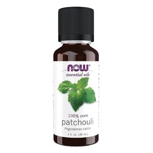 now foods essential oils, patchouli oil, earthy aromatherapy scent, steam distilled, 100% pure, vegan, child resistant cap, 1-ounce