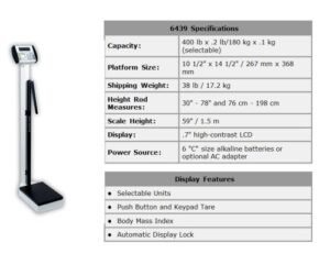 detecto digital physician scale, eye level with height rod, 400lbs., model#6439, made in the usa