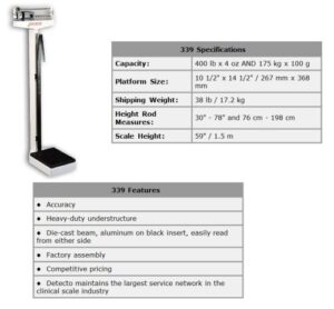 detecto physician scale, eye level with height rod, stainless steel, 400lbs. model#339s, made in the usa