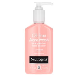 neutrogena oil-free pink grapefruit pore cleansing acne wash and daily liquid facial cleanser with 2% salicylic acid acne medicine and vitamin c, 6 fl. oz, 3 pack