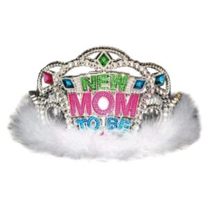 amscan delightful new mom to be tiara baby shower party novelty favors, 3-1/2 x 4-1/2", silver/white