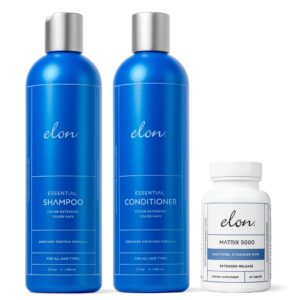 elon complete kit for thinning hair – elon essential shampoo and conditioner set + matrix 5000 hair growth supplement – no sulfates, parabens or phthalates