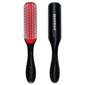 denman curly hair brush d3 (black & red) 7 row styling brush for detangling, separating, shaping and defining curls - for women and men