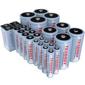 tenergy high capacity nimh rechargeable 26 pack cell battery package, 8aa, 8aaa, 4c, 4d, 2 9v rechargeable batteries for remote controllers, clocks, toys, gaming controllers, and more