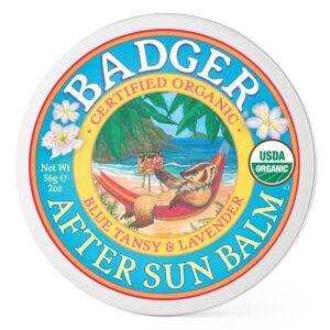 badger - after sun balm, blue tansy & lavender, rescue balm, soothing & cooling balm for tight dry skin after sun exposure, certified organic, 2 oz