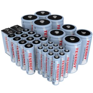 tenergy nimh rechargeable battery 34 pack variety, 12aa, 12aaa, 4c, 4d, and 2x9v rechargeable batteries for everyday household electronics