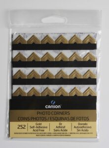 canson self adhesive photo corners peel-off archival quality, 252-pack, gold, 252 count