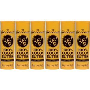 cococare 100% cocoa butter stick - all-natural cocoa butter emollient for ultimate skin hydration & protection - the yellow stick - (6 pack)