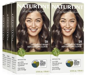 naturtint 5n light chestnut brown permanent hair color (pack of 6), ammonia free, vegan, cruelty free, up to 100% gray coverage, long lasting results (packaging may vary)