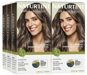 naturtint 6n dark blonde permanent hair color (pack of 6), ammonia free, vegan, cruelty free, up to 100% gray coverage, long lasting results (packaging may vary)