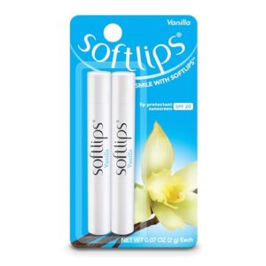 softlips daily lip moisturizer for very dry lips, vanilla flavored lip balm, spf 20, hydrates, soothes & prevents dry, chapped lips, smooth glide formula, dermatologist tested, pack of 2 chap sticks