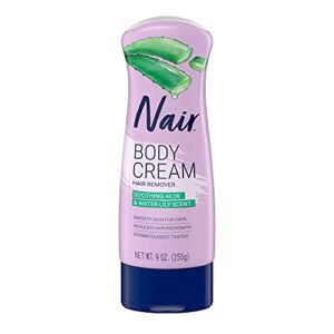 nair hair removal body cream with aloe and water lily, leg and body hair remover, 9 oz bottle