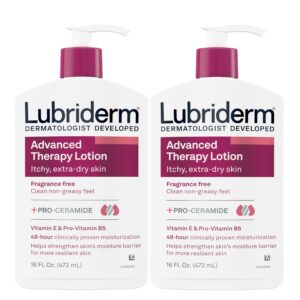 lubriderm advanced therapy fragrance free moisturizing hand & body lotion + pro-ceramide with vitamins e & pro-vitamin b5, intense hydration for extra dry skin, 16 fl. oz, 2 pack