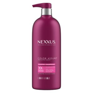 nexxus color assure sulfate-free shampoo with proteinfusion for color-treated hair for enhanced color vibrancy, silicone free shampoo with pump 33.8 oz