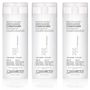 giovanni smooth as silk deeper moisture conditioner - calms frizz, adds moisture, detangles, wash & go, co wash, infused with natural botanical ingredients, color safe, sulfate free - 8.5 oz (3 pack)