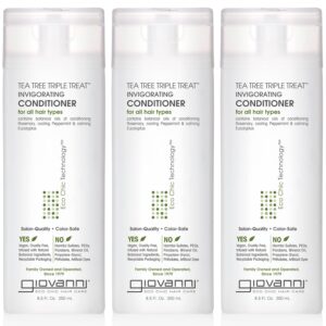 giovanni tea tree triple treat invigorating conditioner - cooling peppermint, eucalyptus, rosemary, helps dry flaking scalp, paraben free, helps to moisturize, smooth & detangle- 8.5 oz (3 pack)