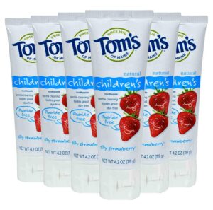 tom's of maine natural fluoride free children's toothpaste, silly strawberry, 4.2 oz (pack of 6)