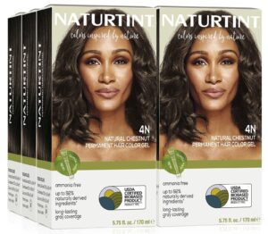 naturtint 4n natural chestnut permanent hair color (pack of 6), ammonia free, vegan, cruelty free, up to 100% gray coverage, long lasting results (packaging may vary)