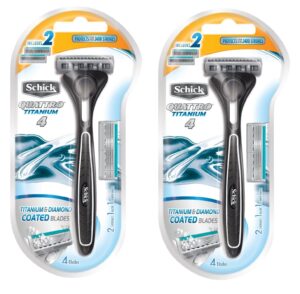 schick quattro razor & cartridges, titanium coated blades, 1 razor, 2 cartridges (pack of 2)