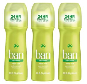 ban roll-on antiperspirant deodorant for women and men, unscented, 3.5 ounce (3 pack)