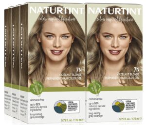 naturtint 7n hazelnut blonde permanent hair color (pack of 6), ammonia free, vegan, cruelty free, up to 100% gray coverage, long lasting results (packaging may vary)