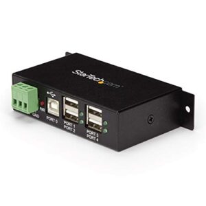 startech.com 4-port usb 2.0 hub - metal industrial usb-a hub - din rail, wall or desk mountable usb data hub - taa compliant usb expander hub (st4200usbm)