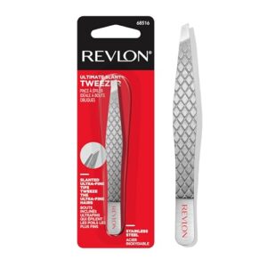 revlon ultimate slant tweezer, hand-finished ultra-fine tips for precise hair removal, perfect for tweezing the tiniest hairs, made with stainless steel, 1 count