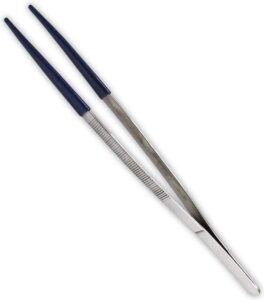 jewel tool 10" (25.4 cm) long steam tweezers | brushed stainless steel | 3" (7.62 cm) vinyl-coated tips | chemical resistant | great for metal crafting & safe handling