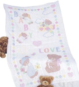 jack dempsey stamped white quilt crib top, 40-inch by 60-inch, baby love bears