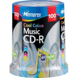 memorex 32020012954 cool color music cd-r 100 pack spindle