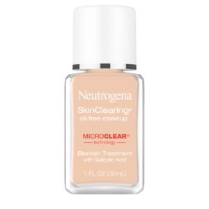 neutrogena skinclearing oil-free acne and blemish fighting liquid foundation with.5% salicylic acid acne medicine, shine controlling makeup for acne prone skin, 60 natural beige, 1 fl. oz