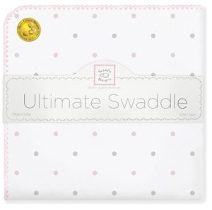 swaddledesigns large receiving blanket, ultimate swaddle for baby boys, girls, softest us cotton flannel, best shower gift, made in usa, pastel pink and sterling little dots (mom's choice award winner)