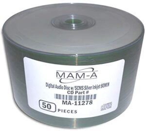 mam-a (mitsui) digital-audio silver inkjet printable 80-minute cd-r's 50-pak in shrinkwrap