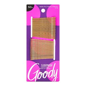 goody slideproof bobby pins - 50 ct, metallic blonde, high gloss bobby hair pins for styling, lock in style, comfortable, pain-free hair accessories for women & men, all hair types