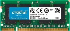 crucial 4gb single ddr2 800mhz (pc2-6400) cl6 sodimm 200-pin notebook memory module ct51264ac800