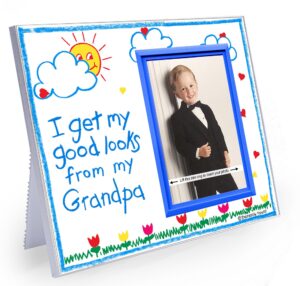 picture frame for grandpa | "i get my good looks from my grandpa" | classic crayola cute picture frame | measures 8.25 x 7 in | holds a 3.5 x 5 inch photo | easy to mail