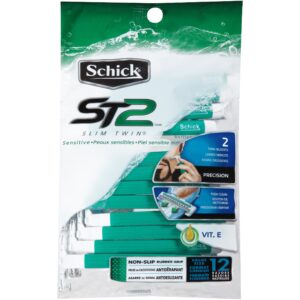 schick slim twin st 2 disposable razors for men sensitive skin shaving razor, 12 count