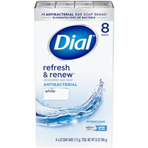 dial antibacterial bar soap, refresh & renew, white, 4 oz, 8 bars