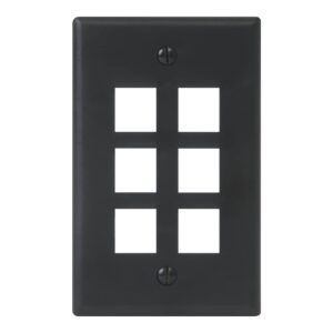 icc 6-port faceplate for keystone connectors, single gang outlet box, wall plate for networking and home installations, durable and easy to install, black, single