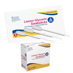 dynarex lemon-glycerin swabsticks, pleasant tasting cotton swabs that gently soothes and refreshes dry mouth, 3 oral swabsticks per packet, 1 box of 75 lemon-glycerin swabsticks