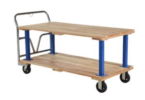 vestil vhpt/d-3060 double decker hardwood platform cart, 1600 lbs capacity, 60" length x 30" width deck, overall height (in.) 36-1/2, lower deck height (in.) 9-1/2, top deck height (in.) 29-1/2