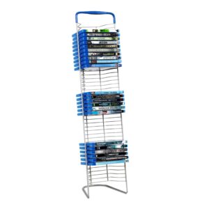 atlantic nestable 16 blu-ray rack - space saving modern design in high end gunmetal finish with blue molded handle, pn63735592