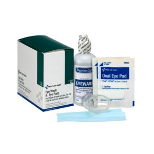 first aid only 6-piece eye wash kit with oval eye pads, first aid adhesive strips, emergency eye rinse & eye wash cup