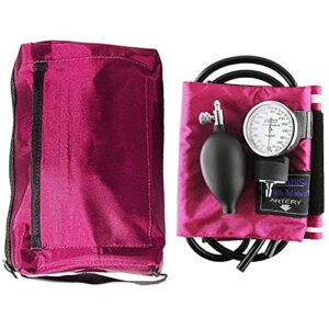 mabis matchmates manual blood pressure monitor kit aneroid sphygmomanometer with calibrated nylon cuff and oversized carrying case, fsa and hsa eligible, adult, magenta